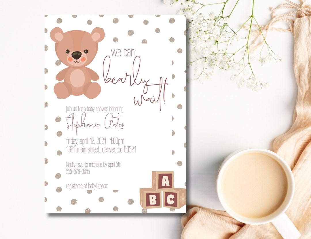 Teddy Bear Baby Shower Invitation – Editable Canva Template (digital ...