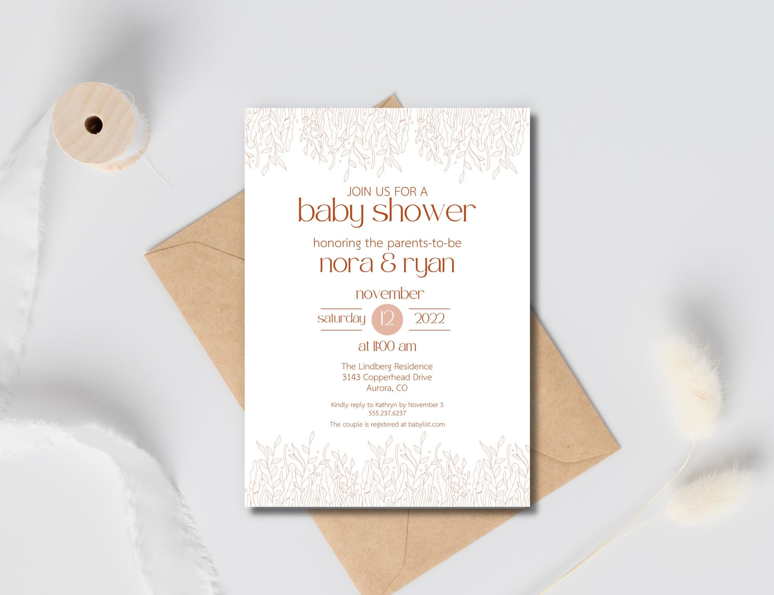 Minimalist Modern Floral Baby Shower Invitation- Editable Canva ...