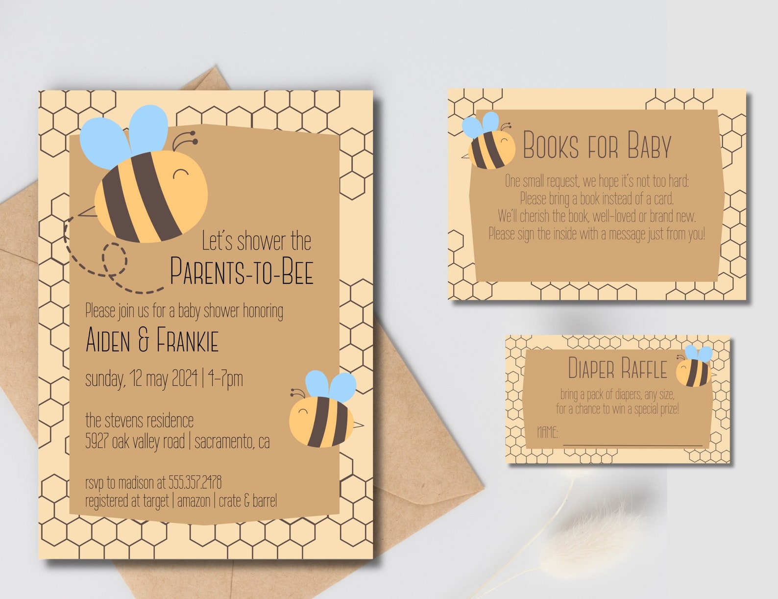Parents to Bee Baby Shower Invitation SUITE- Editable Canva Download ...