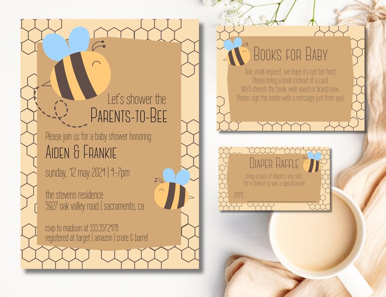 Parents to Bee Baby Shower Invitation SUITE- Editable Canva Download ...