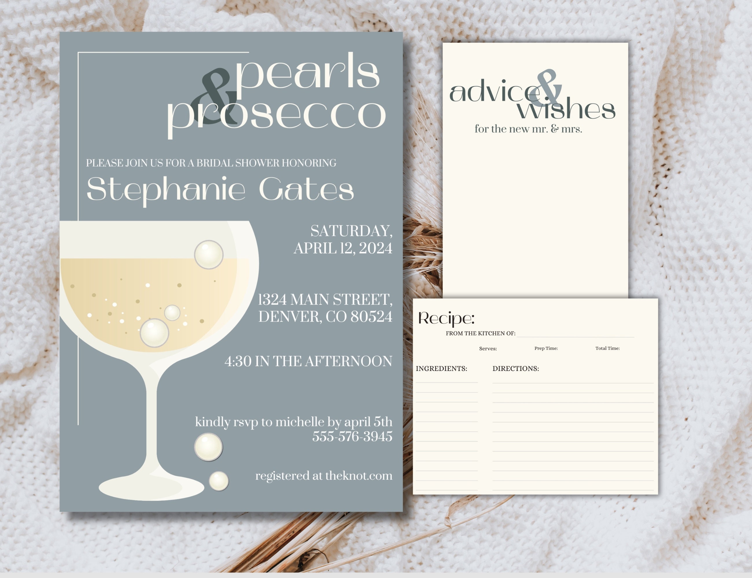 Pearls and Prosecco Bridal Shower Invitation SUITE- Editable Canva ...