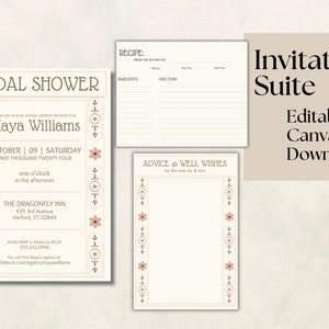 Scandinavian Floral Bridal Shower Invitation Suite – Editable Canva ...