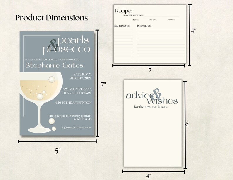 Pearls and Prosecco Bridal Shower Invitation SUITE- Editable Canva ...
