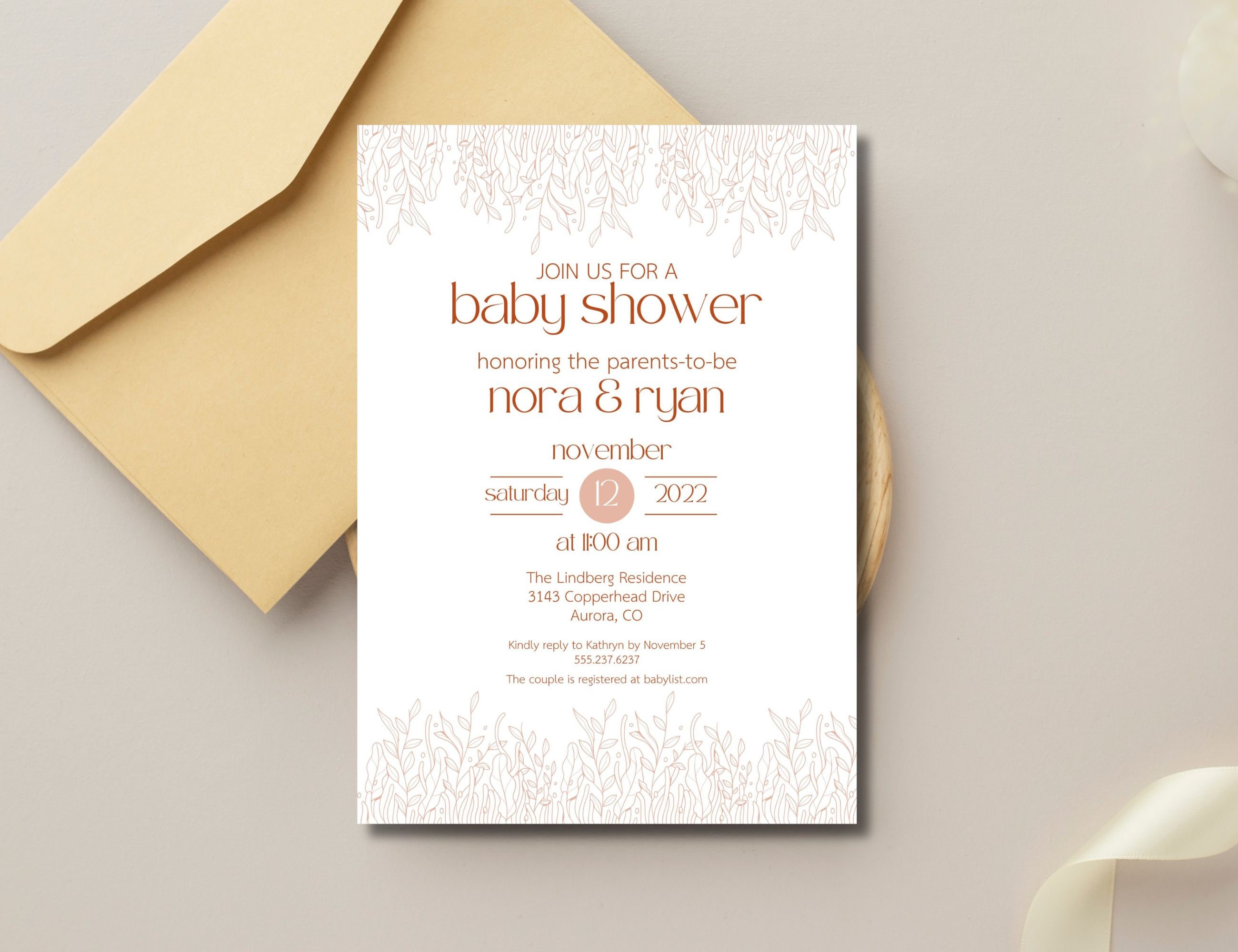 Minimalist Modern Floral Baby Shower Invitation- Editable Canva ...