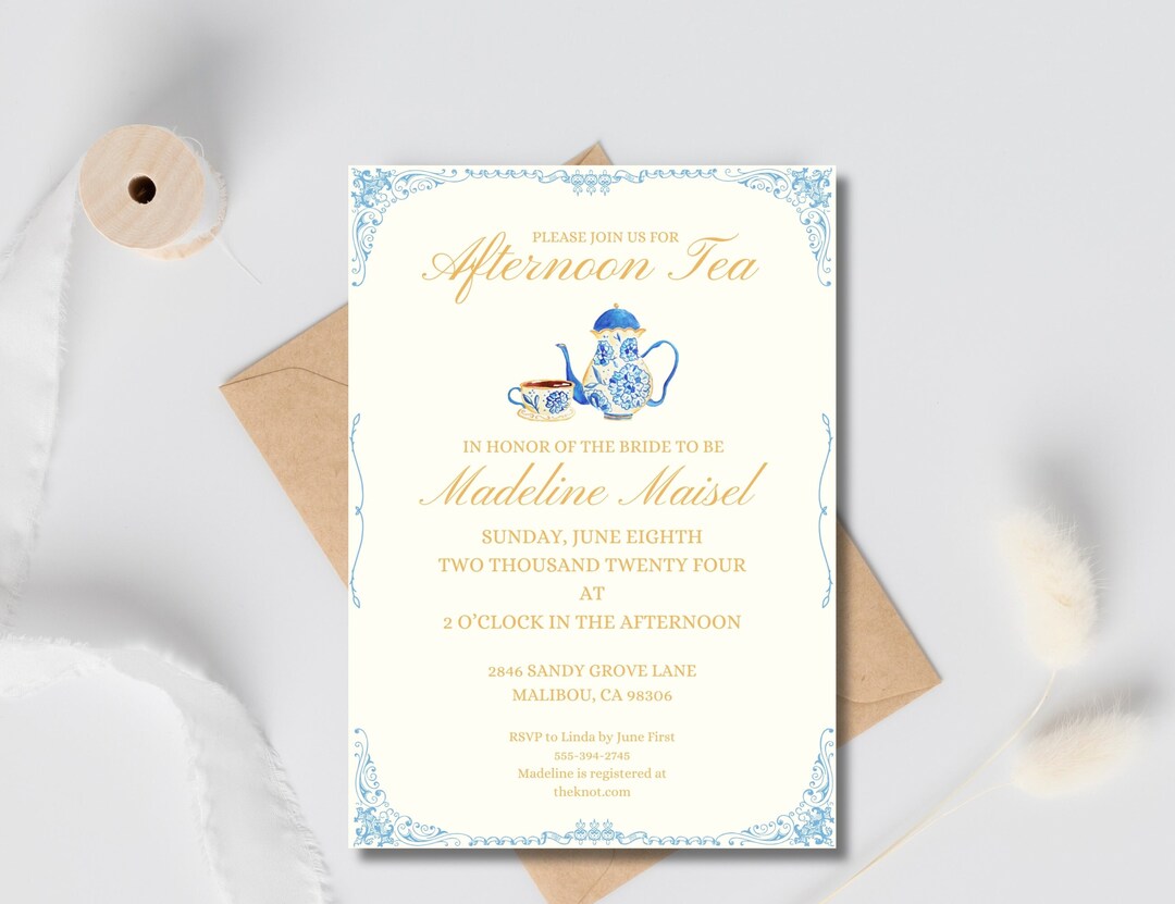Afternoon Tea Party Bridal Shower Invitation- Editable Canva Download ...