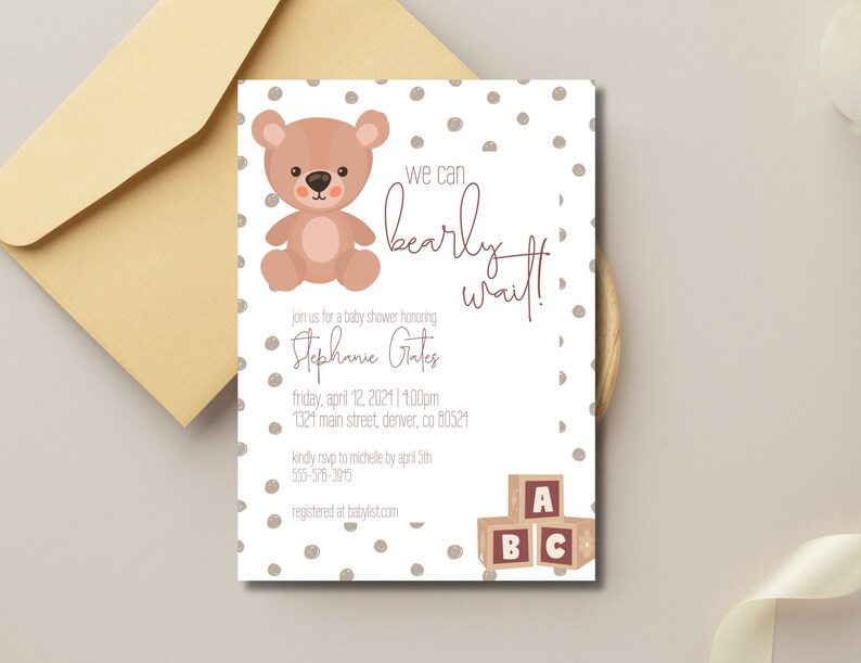 Teddy Bear Baby Shower Invitation – Editable Canva Template (digital ...