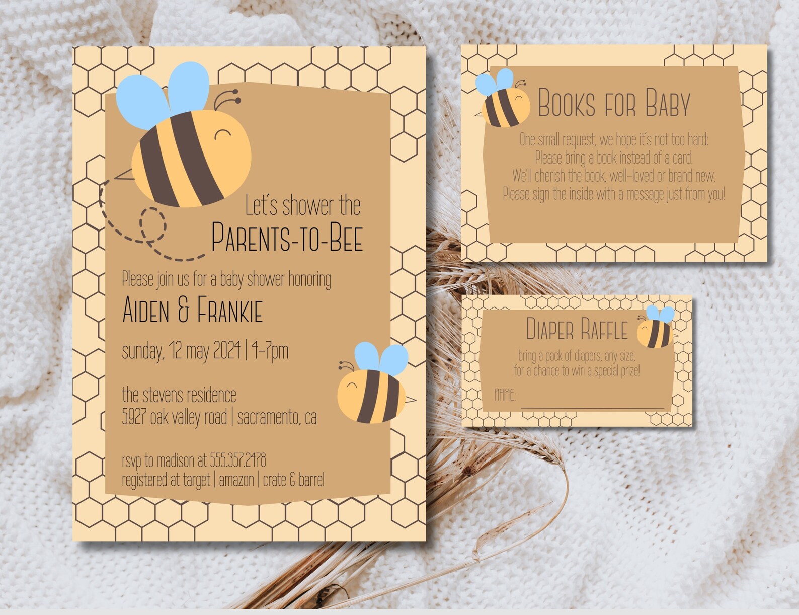 Parents to Bee Baby Shower Invitation SUITE- Editable Canva Download ...