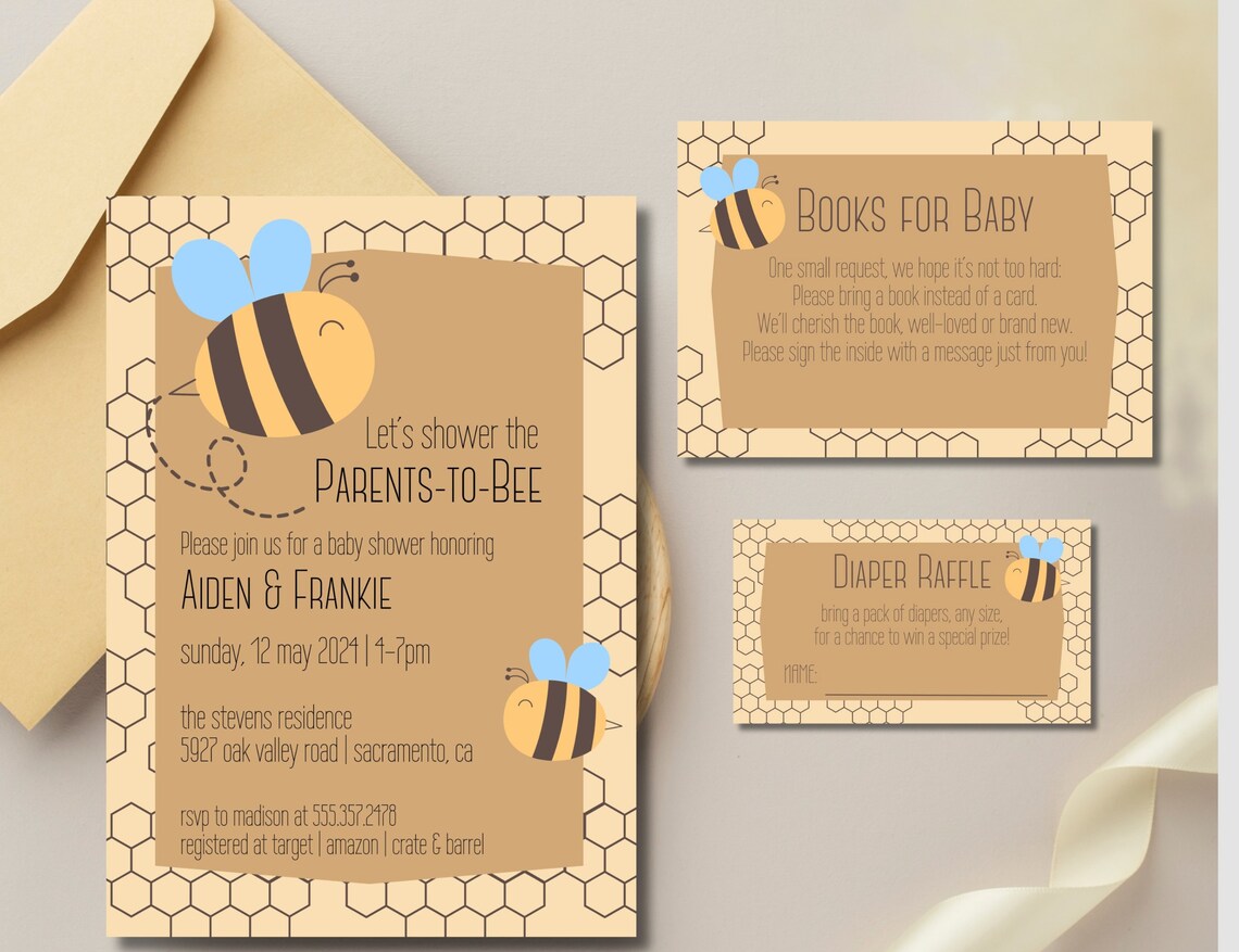Parents to Bee Baby Shower Invitation SUITE- Editable Canva Download ...