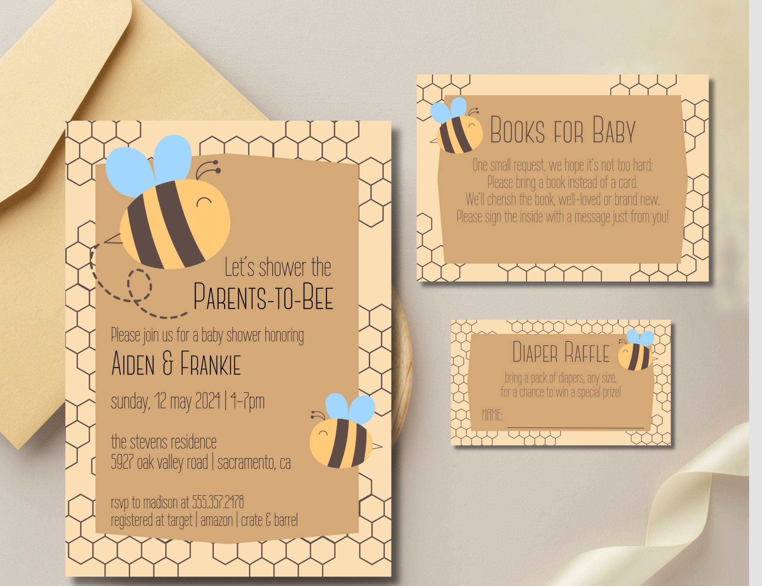 Parents to Bee Baby Shower Invitation SUITE- Editable Canva Download ...