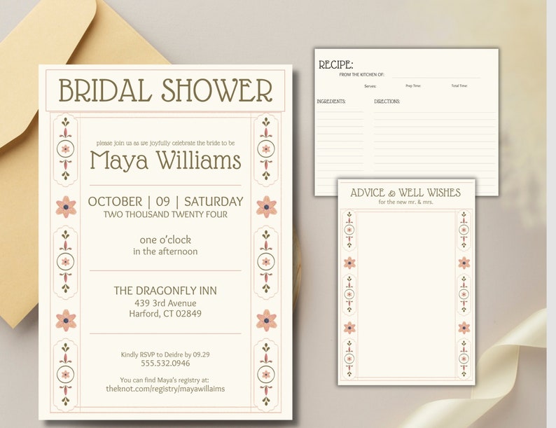 Scandinavian Floral Bridal Shower Invitation Suite – Editable Canva ...