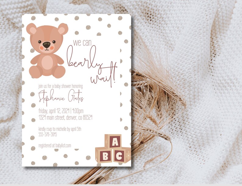 Teddy Bear Baby Shower Invitation – Editable Canva Template (digital ...