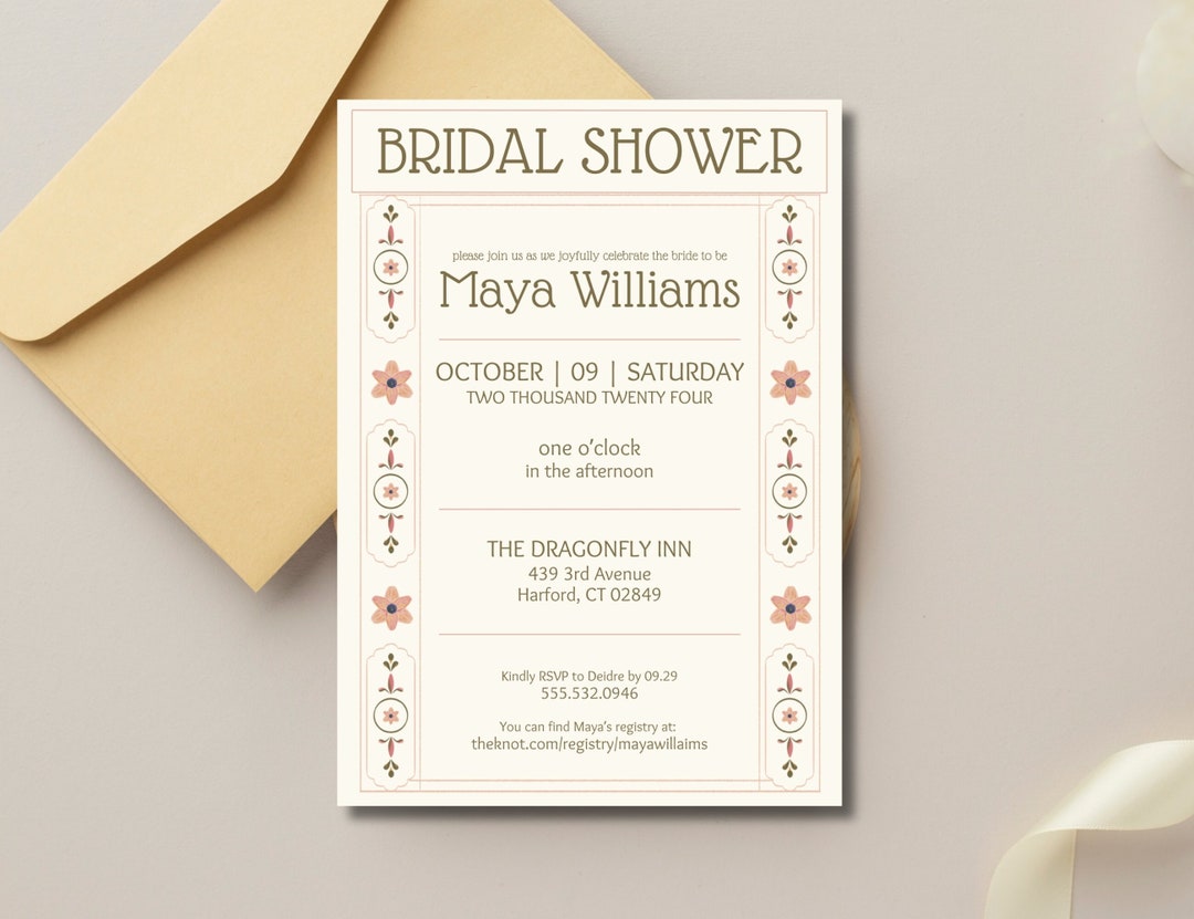 Scandinavian Floral Bridal Shower Invitation - Editable Canva (digital ...