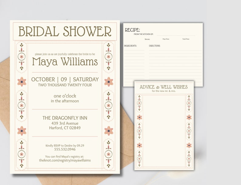 Scandinavian Floral Bridal Shower Invitation Suite – Editable Canva ...