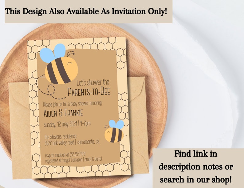 Parents to Bee Baby Shower Invitation SUITE- Editable Canva Download ...