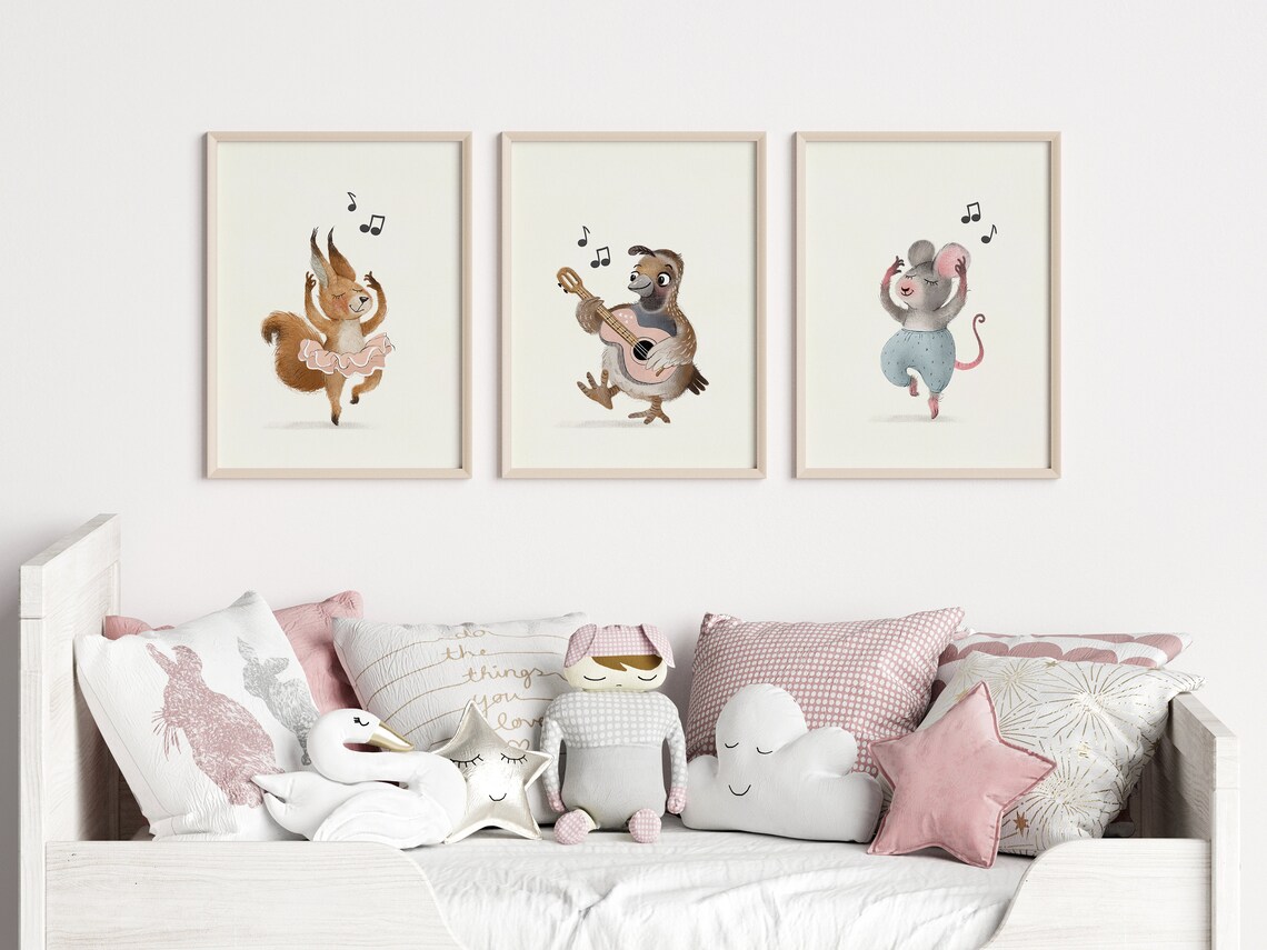 Dancing Minis Quail Kids Room Wall Art PRINTABLE, Baby Nursery Room Art ...