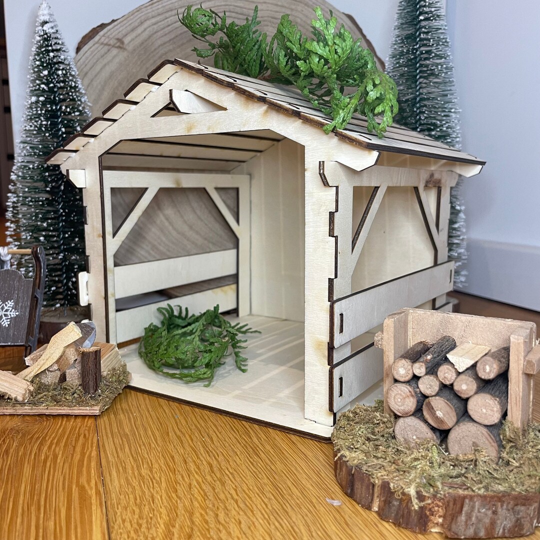 DIY Wooden Construction Kit: Gnome Reindeer Stable Miniature Nativity ...