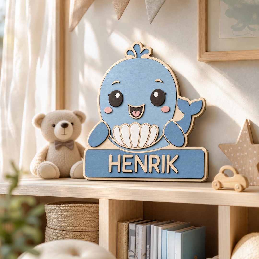 Whale Name Sign SVG Customizable Laser File for Kids Room Door Sign ...