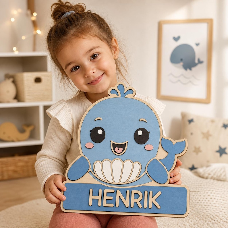 Whale Name Sign SVG Customizable Laser File for Kids Room Door Sign ...