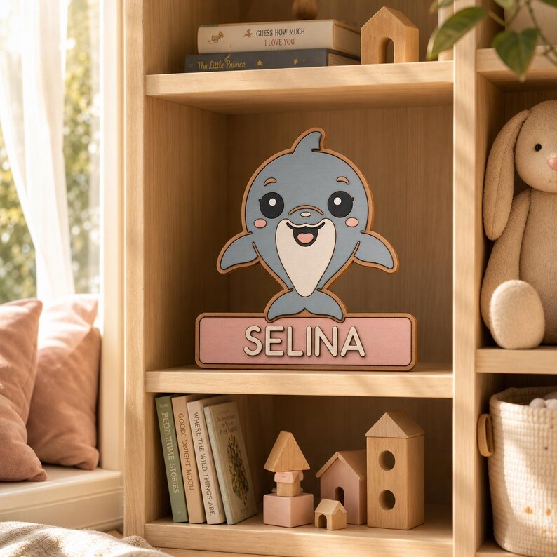 Dolphin Name Sign SVG Customizable Laser File for Kids Room Door Sign ...