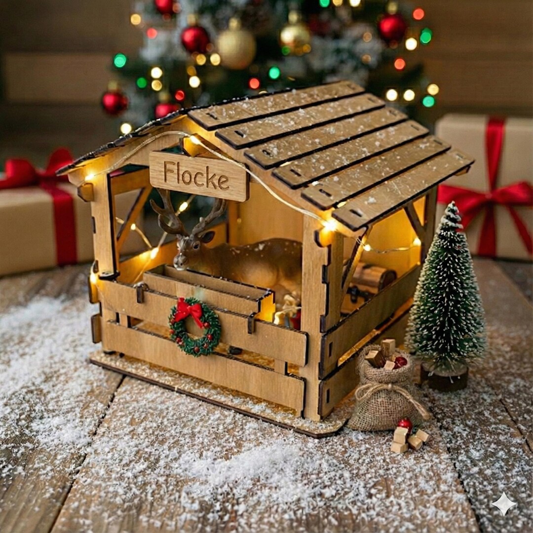 Wooden Reindeer Stable for Gnomes – Personalizable With Names, Gnome ...