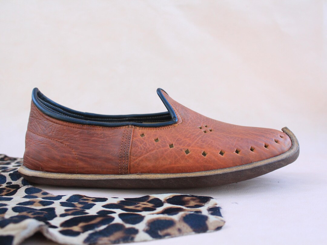 Perforated Natural Brick Color Grounding Shoes - Leather Slip Ons for ...