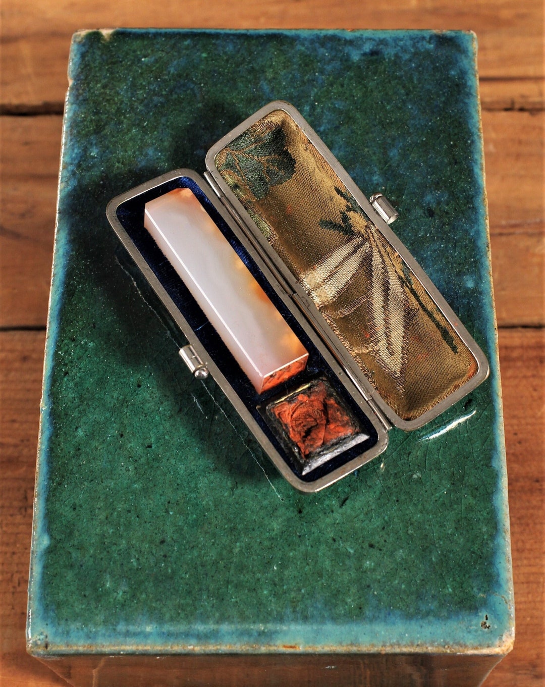 Vintage Agate Seal in Alligator Skin Case With Silk Lining and - Etsy