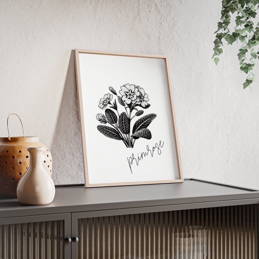 Botanical Primrose Wall Art, Black and White Floral Illustration ...