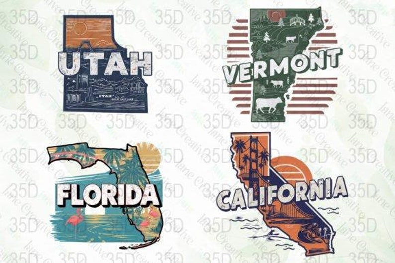 50 Retro-inspired State Designs, Vintage US State Digital Art, Digital ...
