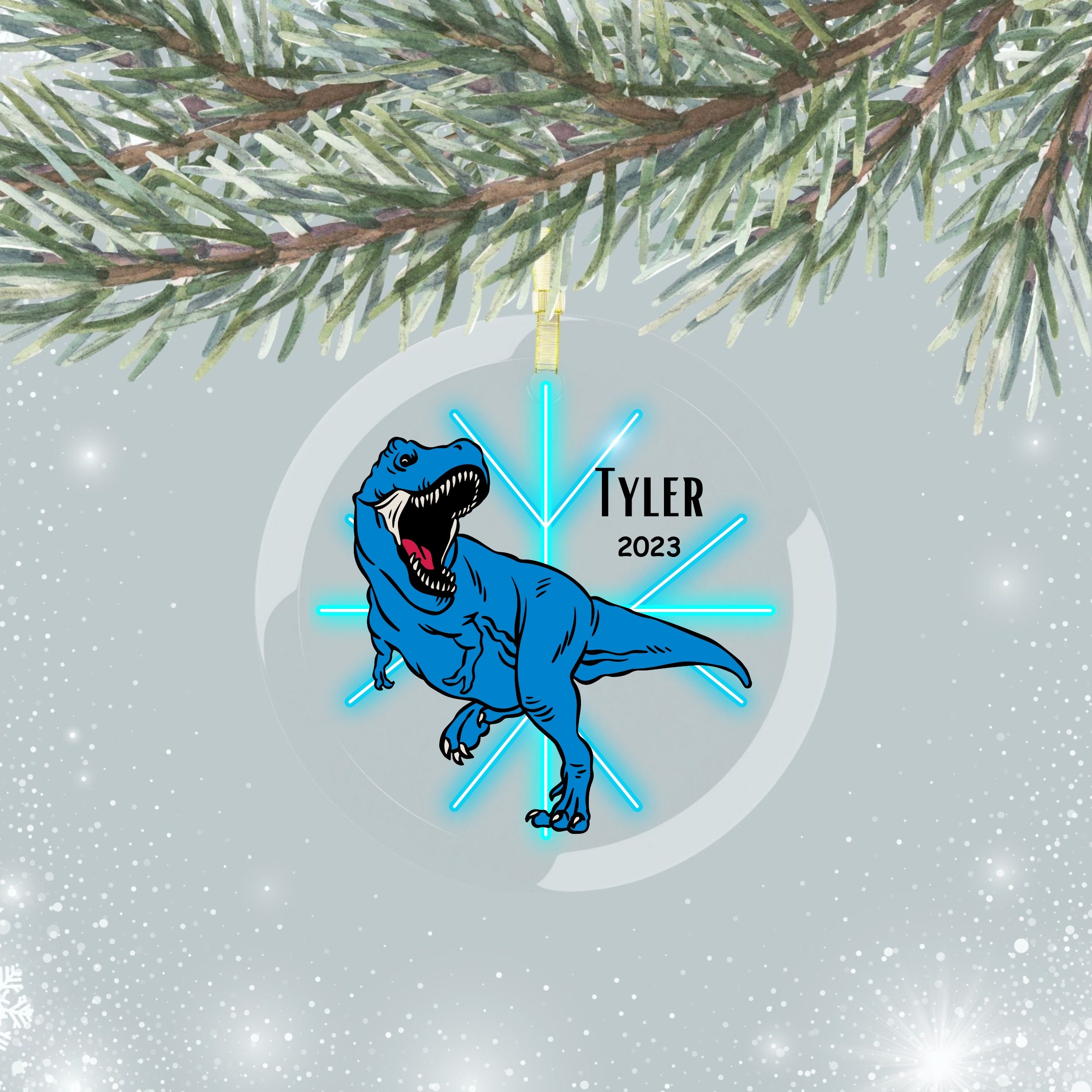Neon Dinosaur Boy Christmas Glass Ornament Personalized Gift - Etsy