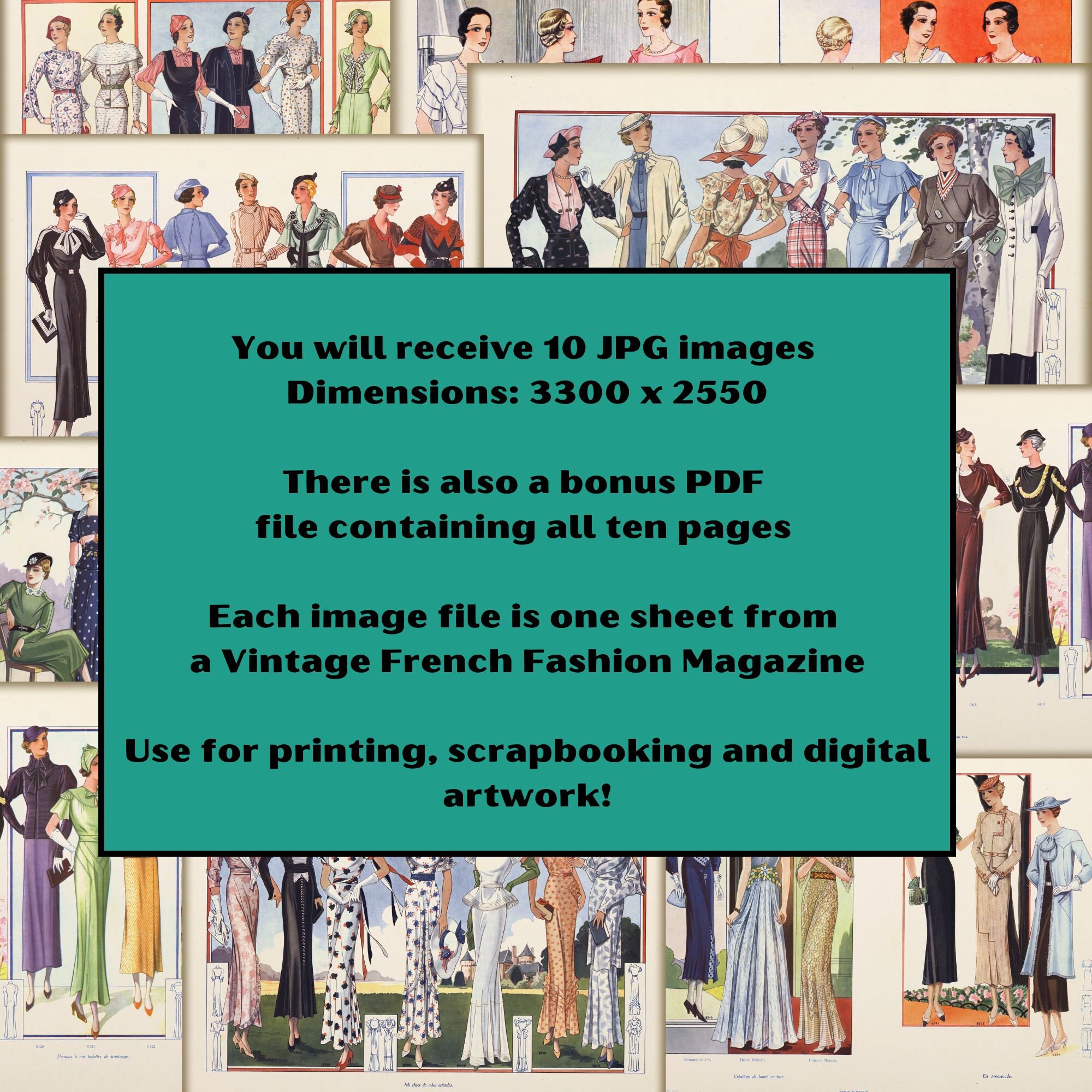 1920s French Fashion Digital Collage Pack JPG Scrapbooking Crafting ...