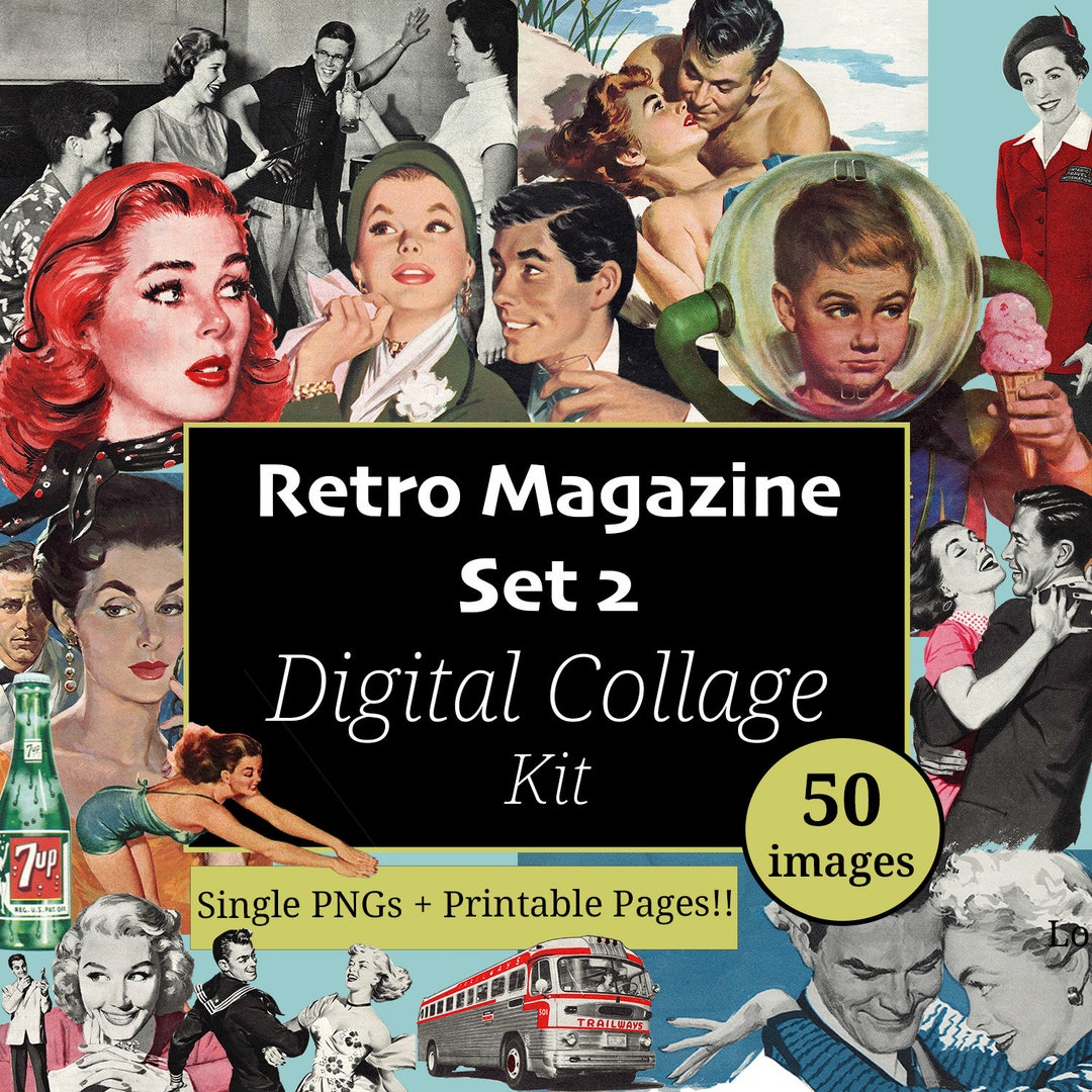 Retro Digital Collage Magazine Pack 2 PNG Scrapbooking 1960s 1970s - Etsy