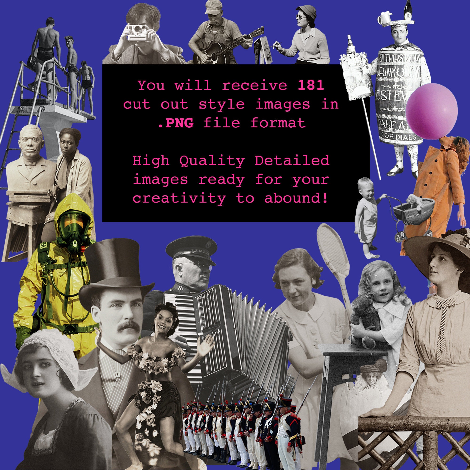 Digital Collage Pack, Vintage People, 181 Cut Out Images, Art Creator ...