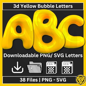 3D Yellow Bubble Alphabet Letters,digital Instant Download Graphics in ...