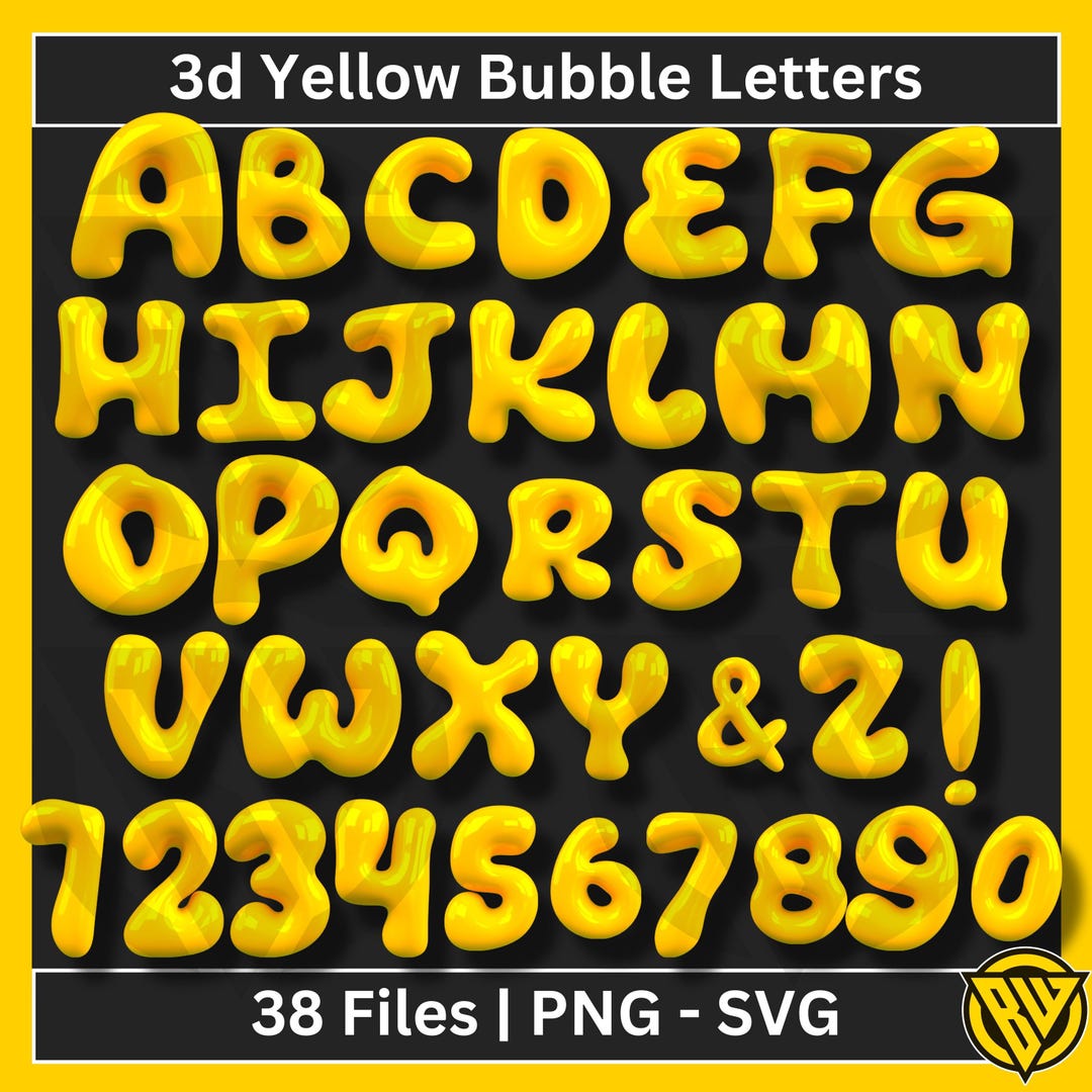 3D Yellow Bubble Alphabet Letters,digital Instant Download Graphics in ...
