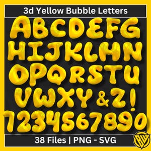 3D Yellow Bubble Alphabet Letters,digital Instant Download Graphics in ...
