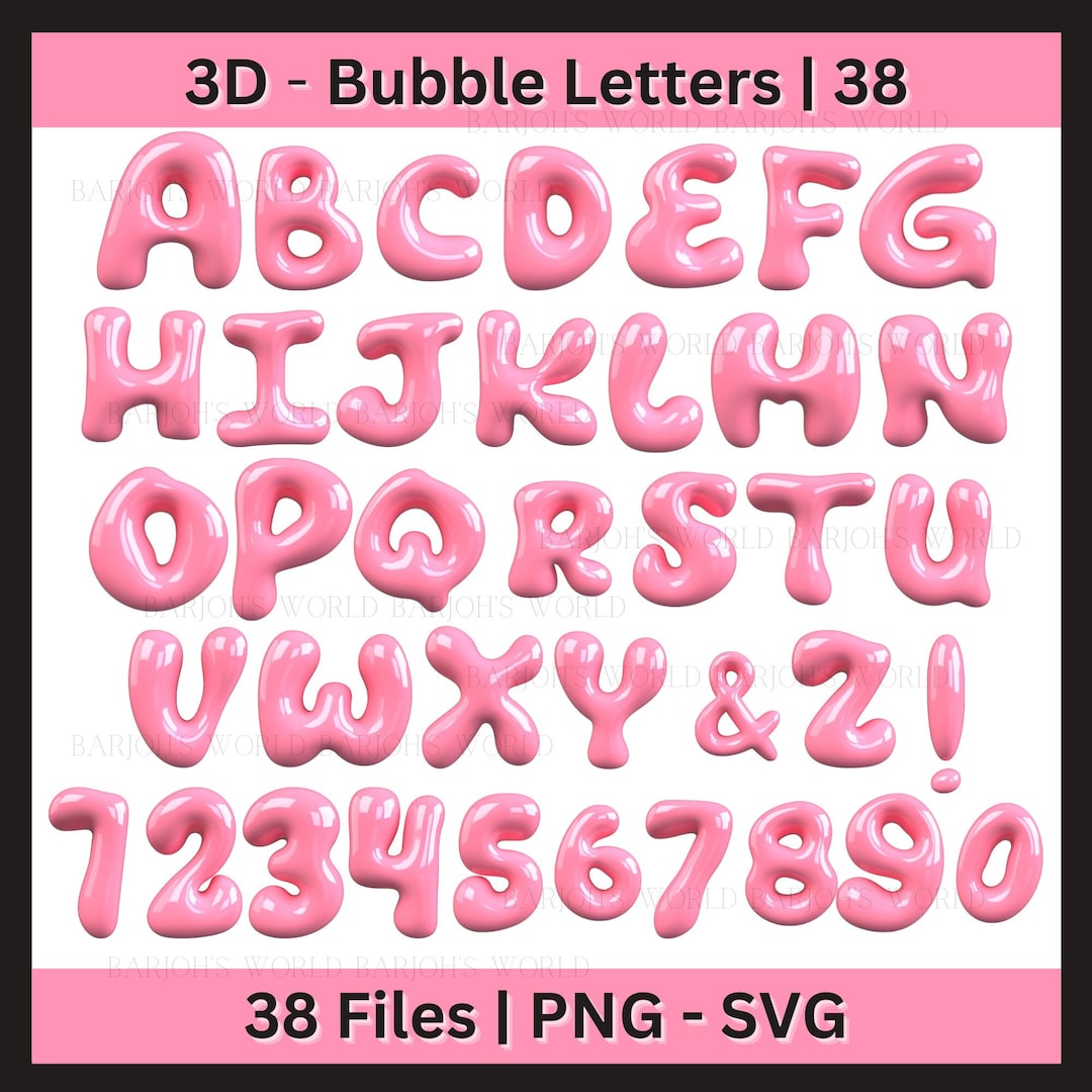 Pink 3d Svg Bubblegum Letters Pop Letters Svg Svg Alphabet Barbie Pink ...