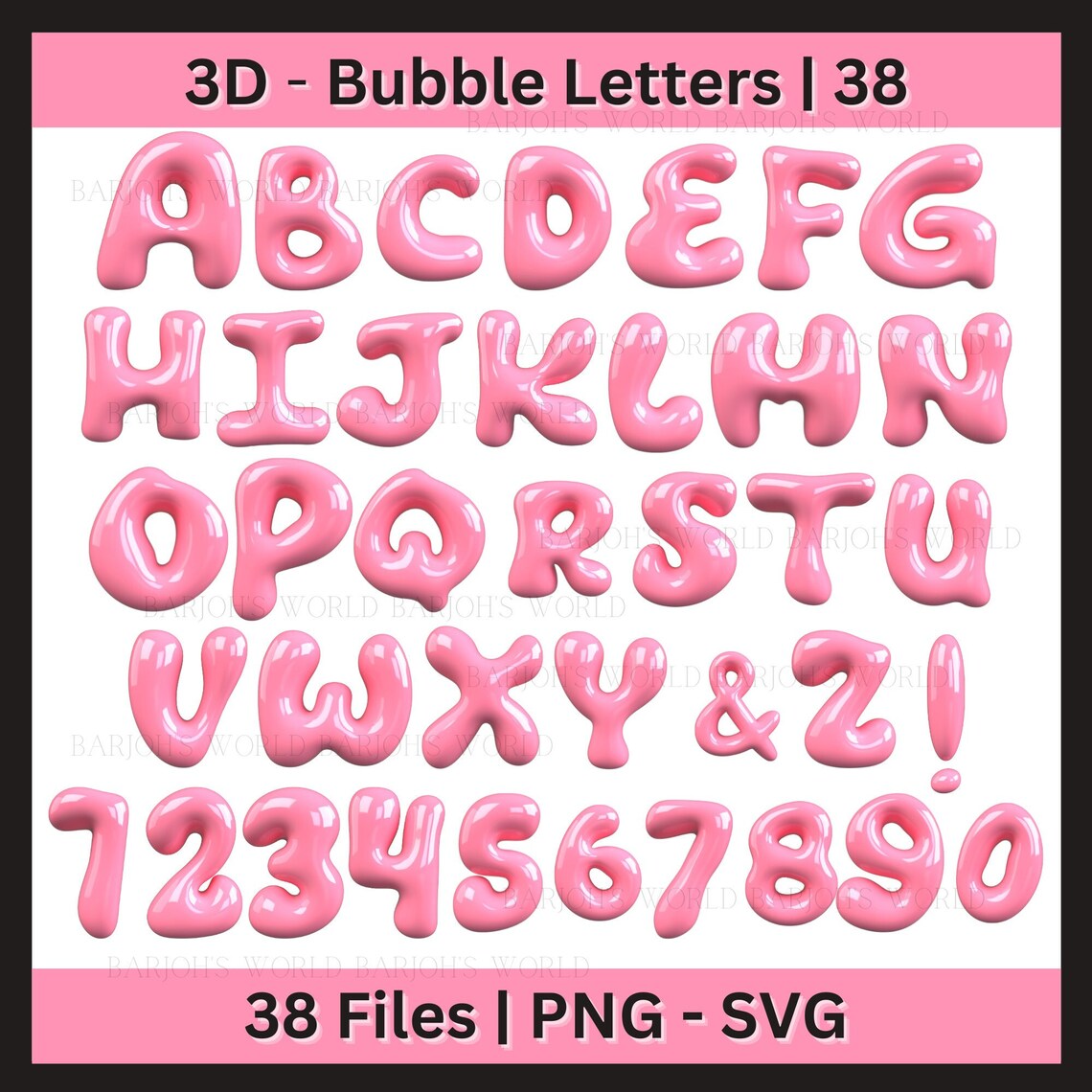 Pink 3d Svg Bubblegum Letters Pop Letters Svg Svg Alphabet Barbie Pink ...