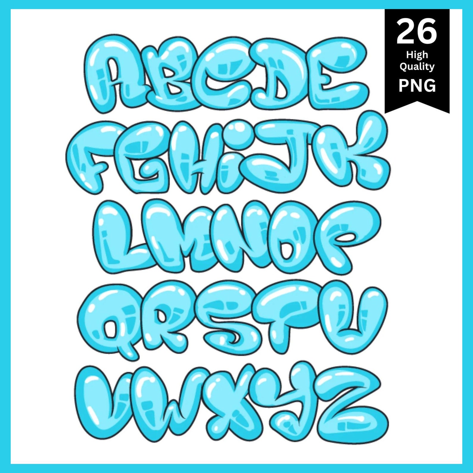 Bubble Graffiti Svg Letters | Blue | SVG Files | Png Files | Alphabet ...