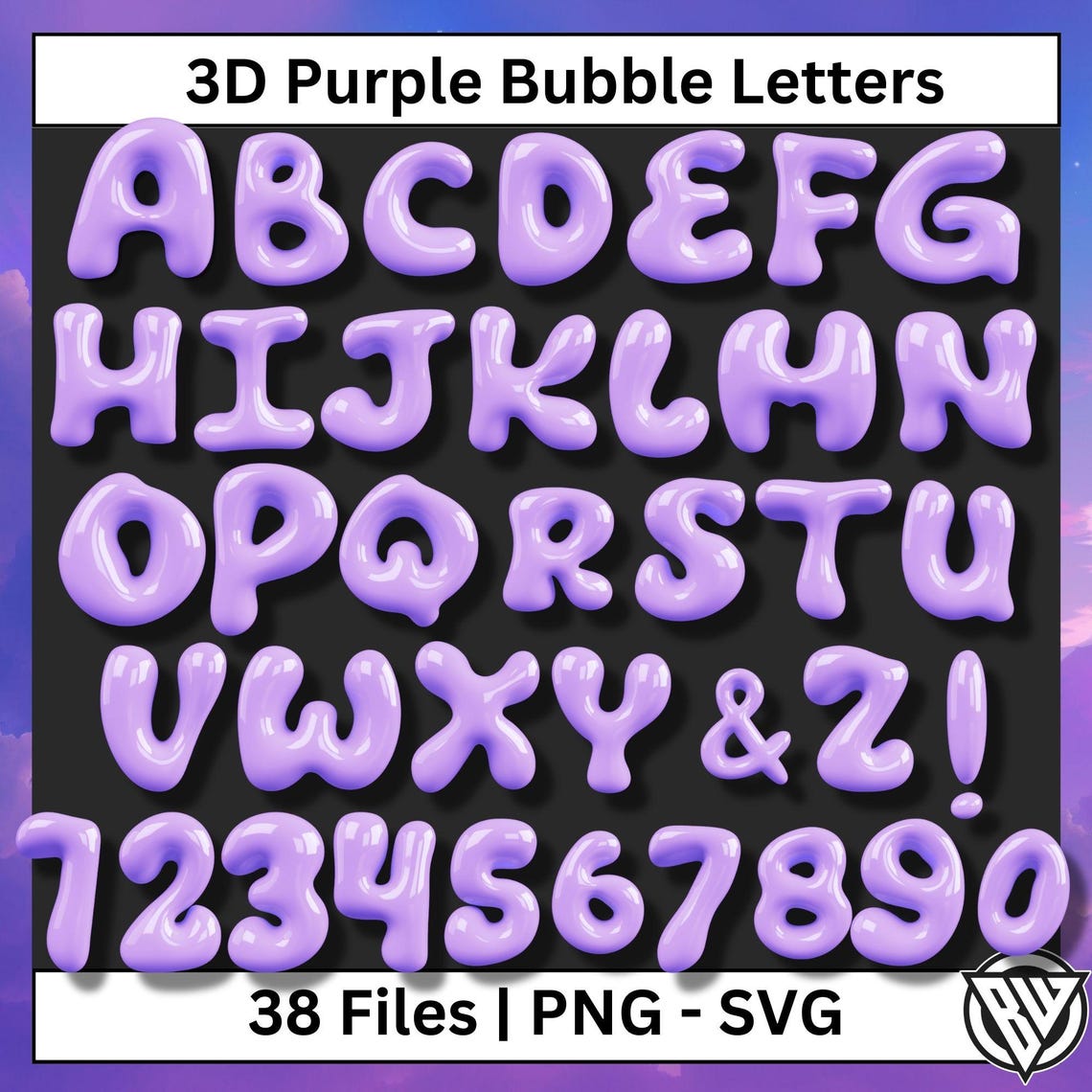 3d Purple SVG Bubble Letters | Retro Letters Svg | Svg Alphabet | Clip ...
