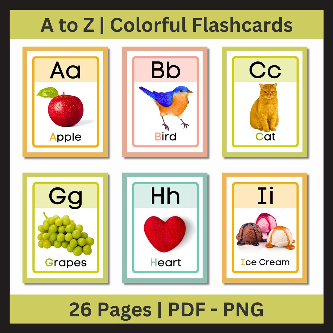 Printable A-Z ABC Alphabet Pre-school Png Flashcards Classroom ABC ...