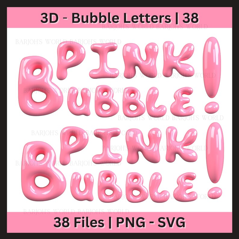 Pink 3d Svg Bubblegum Letters Pop Letters Svg Svg Alphabet Barbie Pink ...