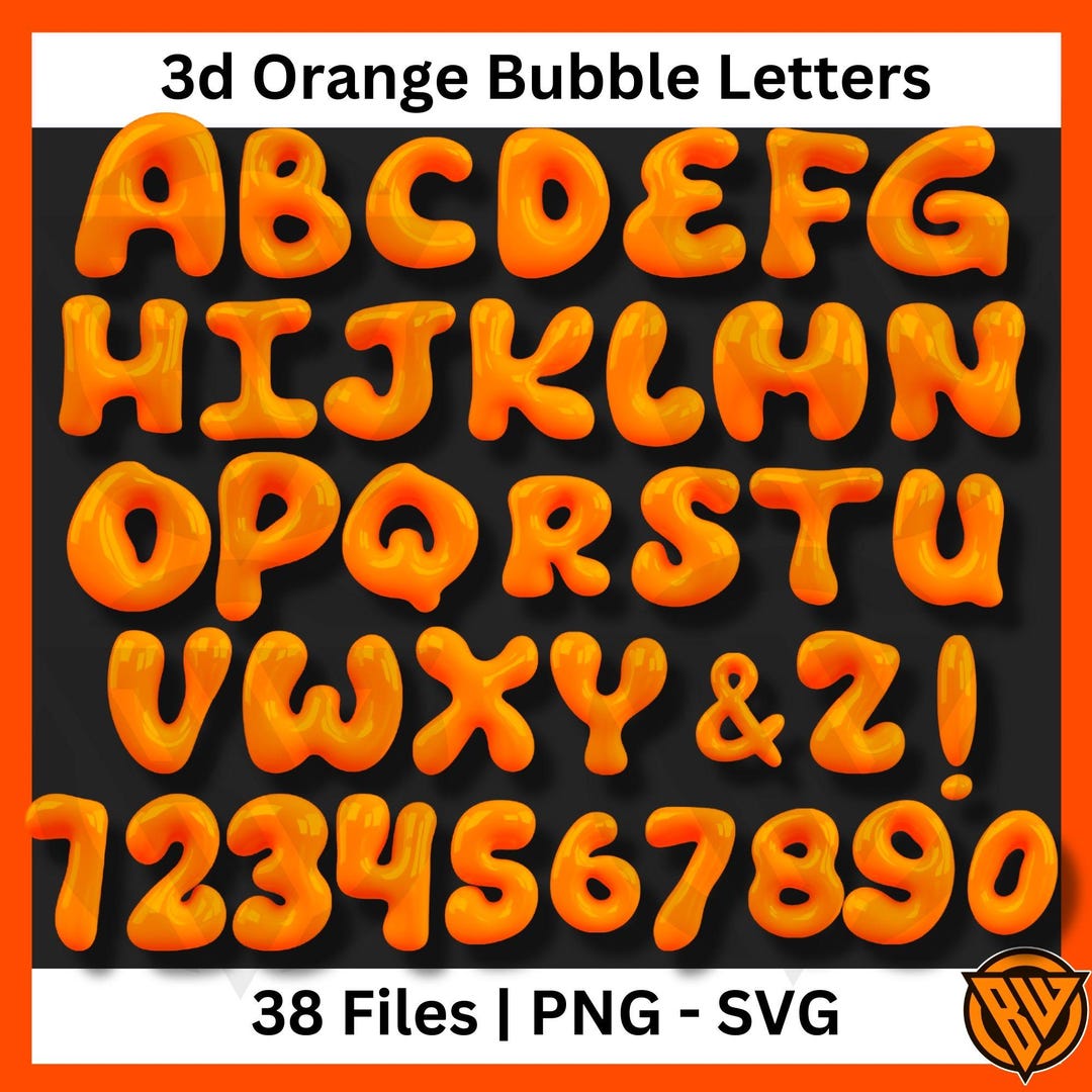 3D Orange Bubble Alphabet Letters & Numbers,digital Instant Download ...