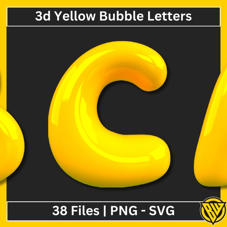 3D Yellow Bubble Alphabet Letters,digital Instant Download Graphics in ...