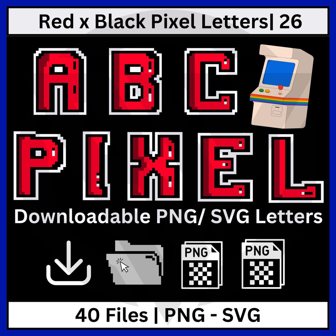 8-bit Red Pixel Letters: Arcade Font (SVG, PNG) - Etsy