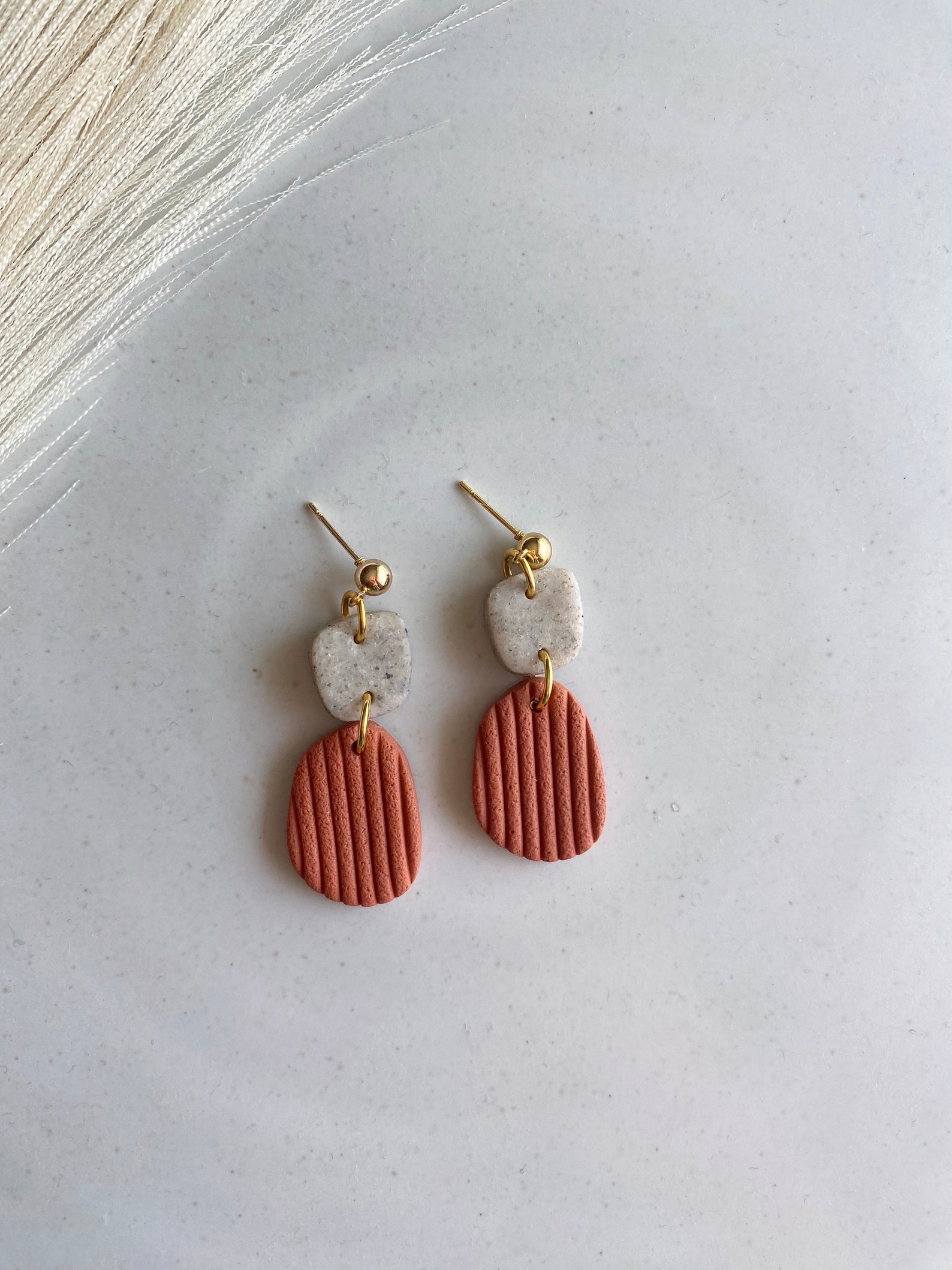 Handmade Polymer Clay Earrings Ribbed Texture Earrings Boho Gold and ...