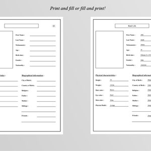 Basic Character Creation Form for Writers - Etsy