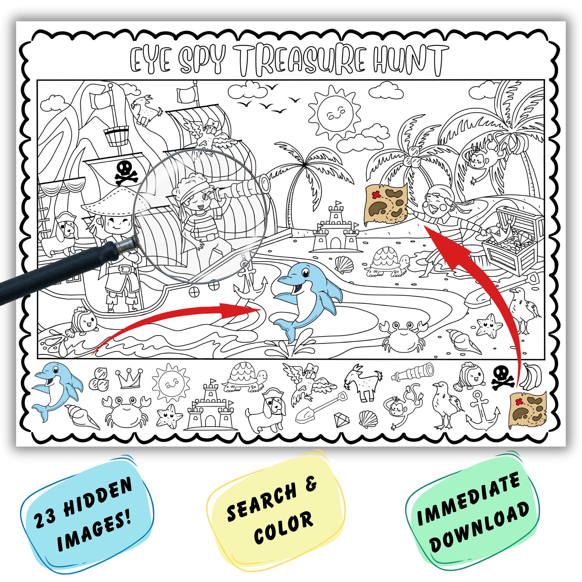 Pirate Coloring Page for Kids (I Spy) Digital & Printable - Etsy