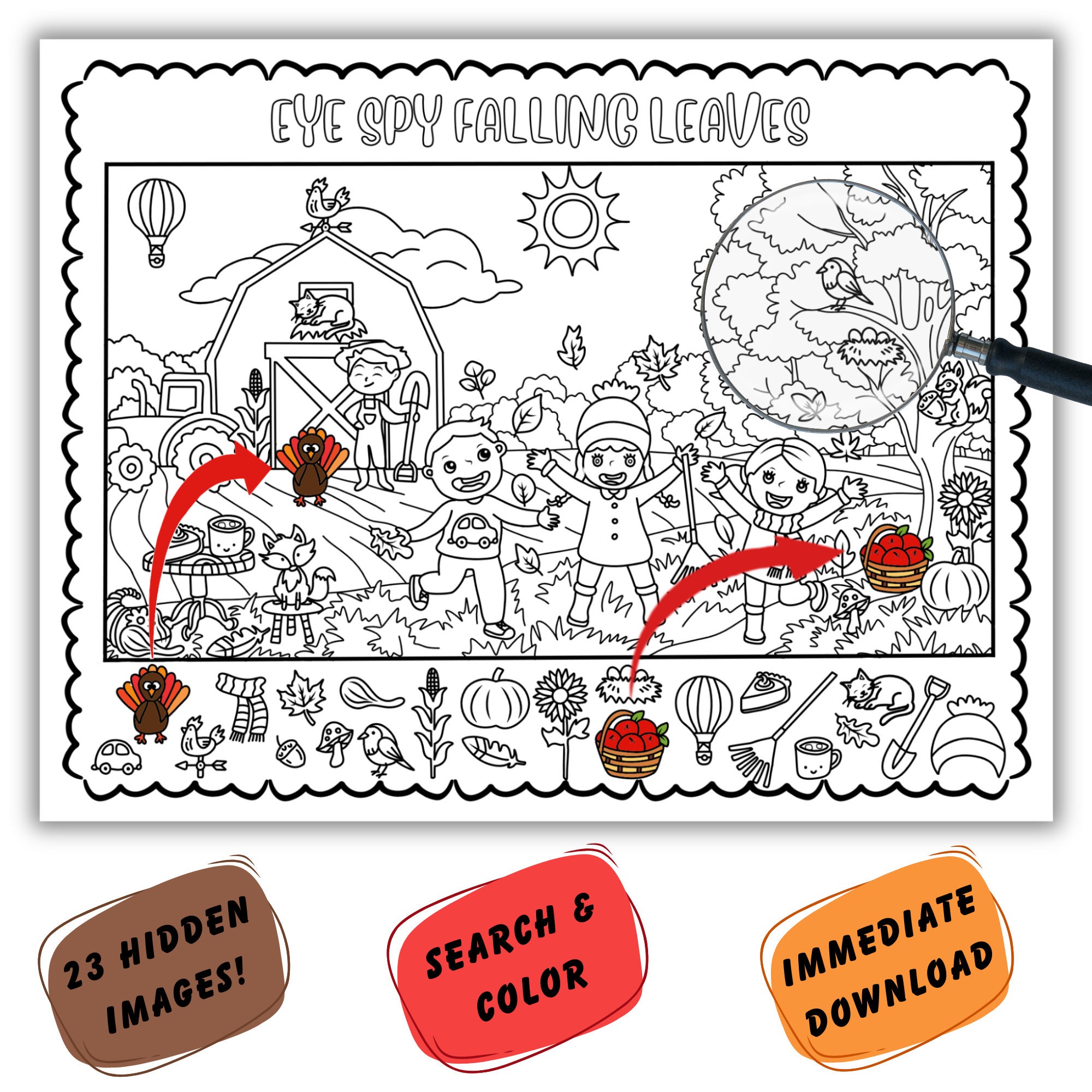 Fall Coloring Page for Kids - I Spy - Printable - Etsy