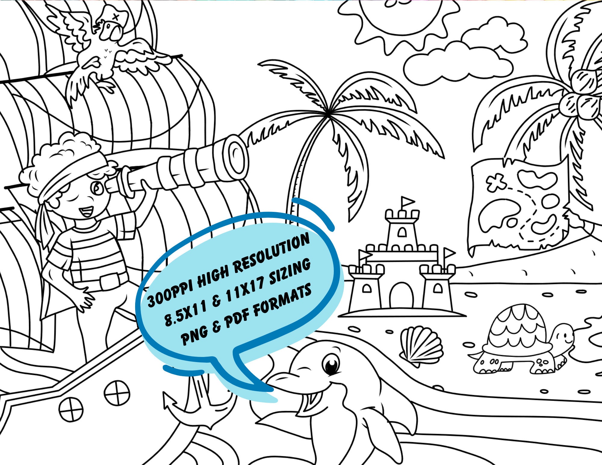 Pirate Coloring Page for Kids (I Spy) Digital & Printable - Etsy