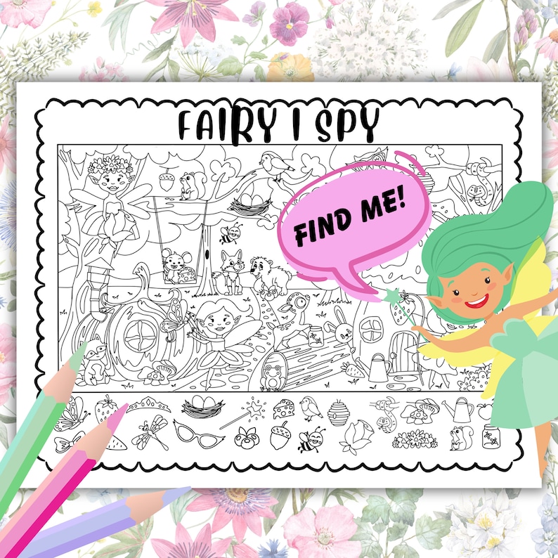 Fairy Coloring Page for Kids - I Spy - Printable - Etsy